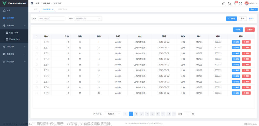 【VUE】vue3.0后台常用模板 - Toy模板网